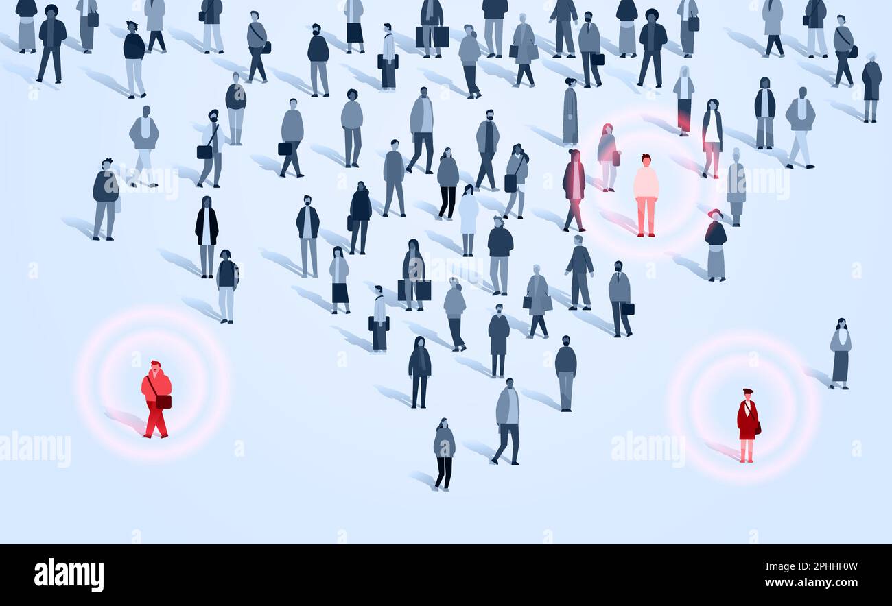 people group around red infected persons coronavirus spreading concept ...