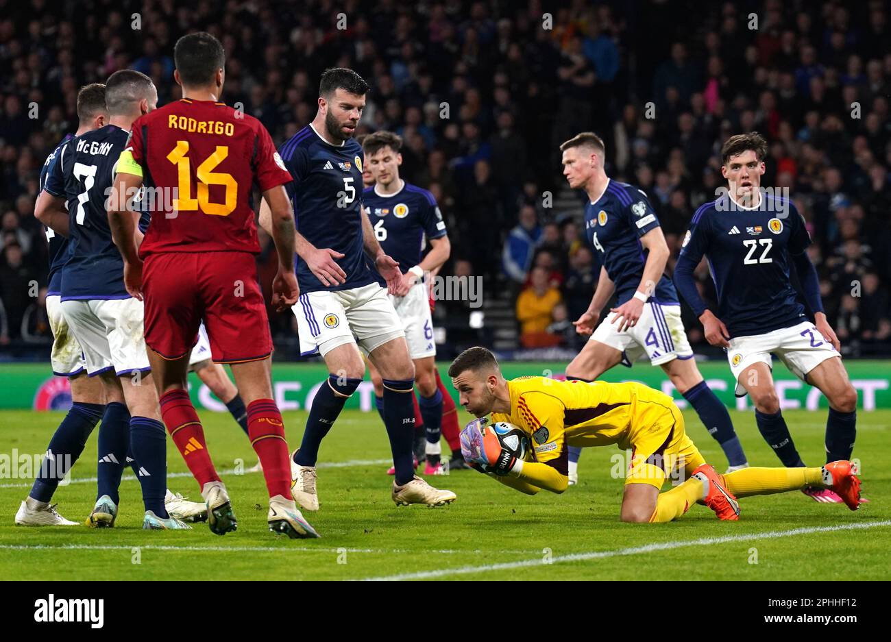 Scotland goalkeeper Angus Gunn collects the ball during the UEFA Euro ...