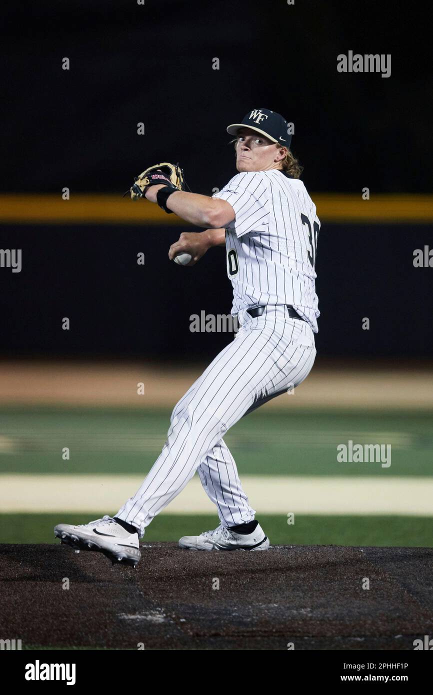 Wake Forest Demon Deacons relief pitcher Michael Massey (30) in action ...