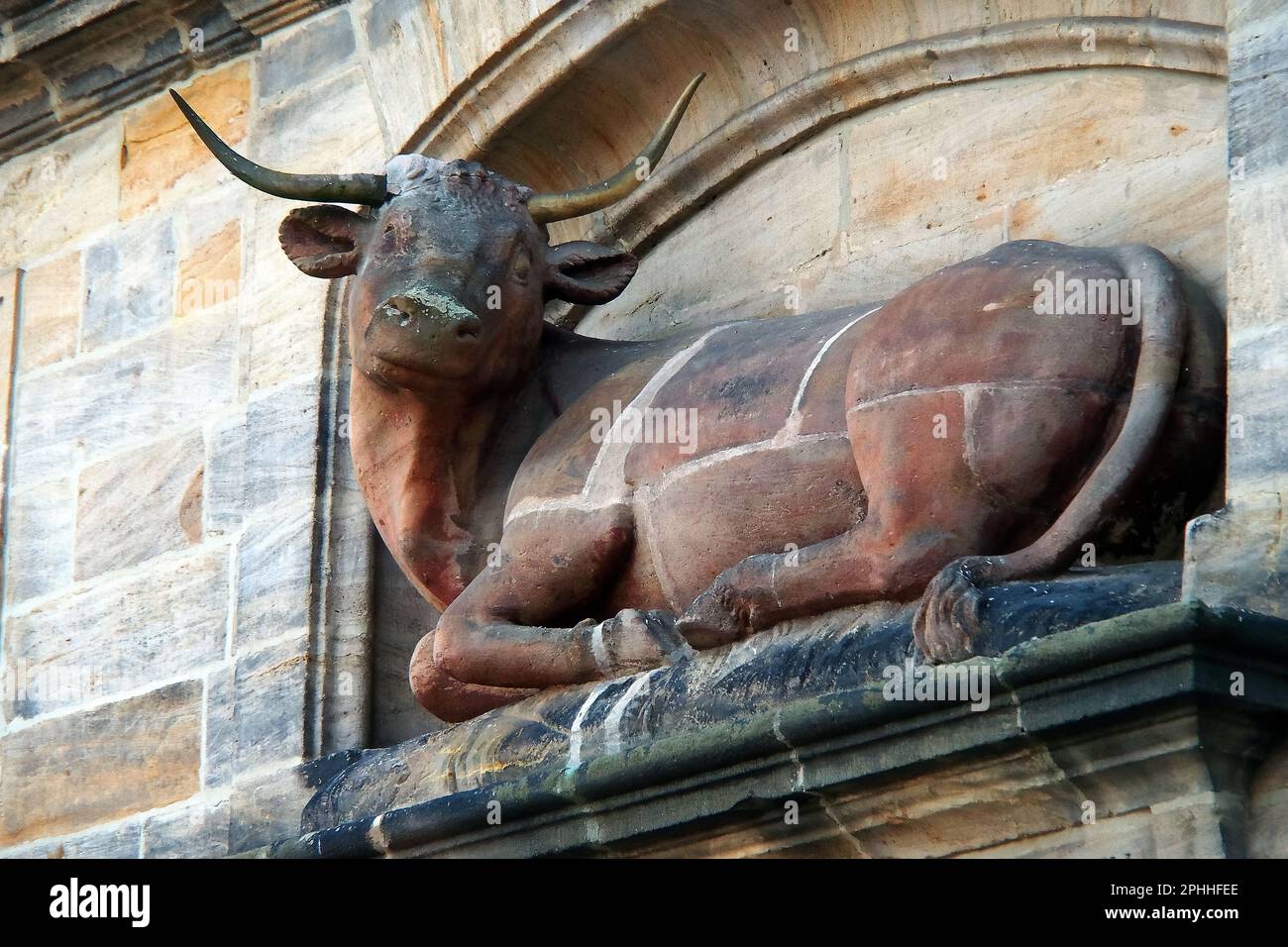cow statue, former slaughterhouse, Bamberg, Upper Franconia ...
