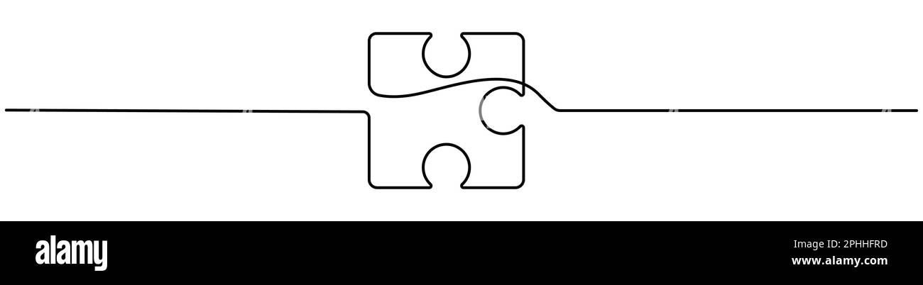 Puzzles line art. Jigsaw pieces continuous one line drawing. Vector ...