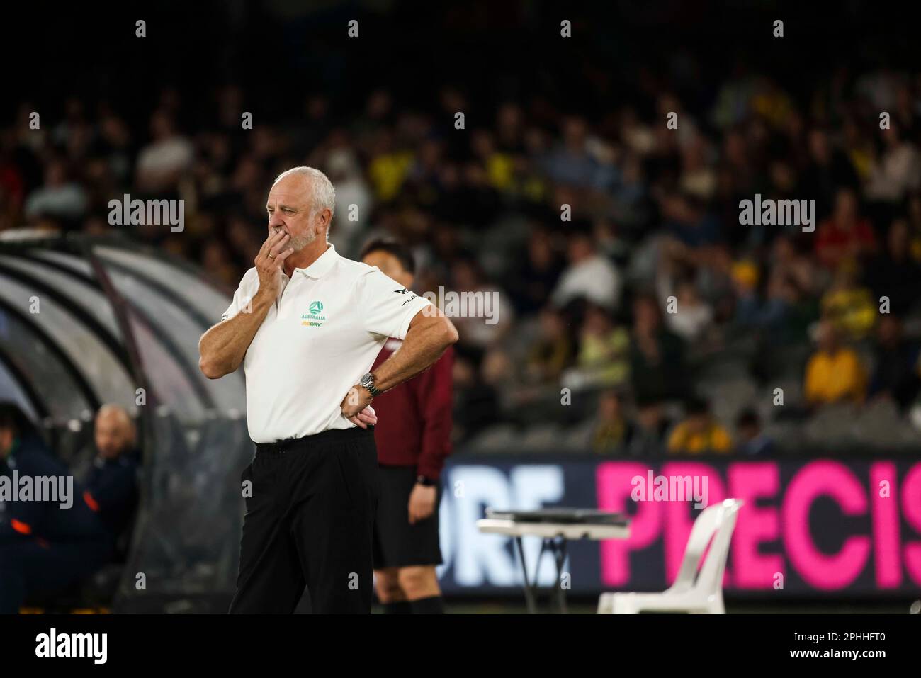 Melbourne, Australia. 28th Mar, 2023. Australian coach Graham Arnold ...