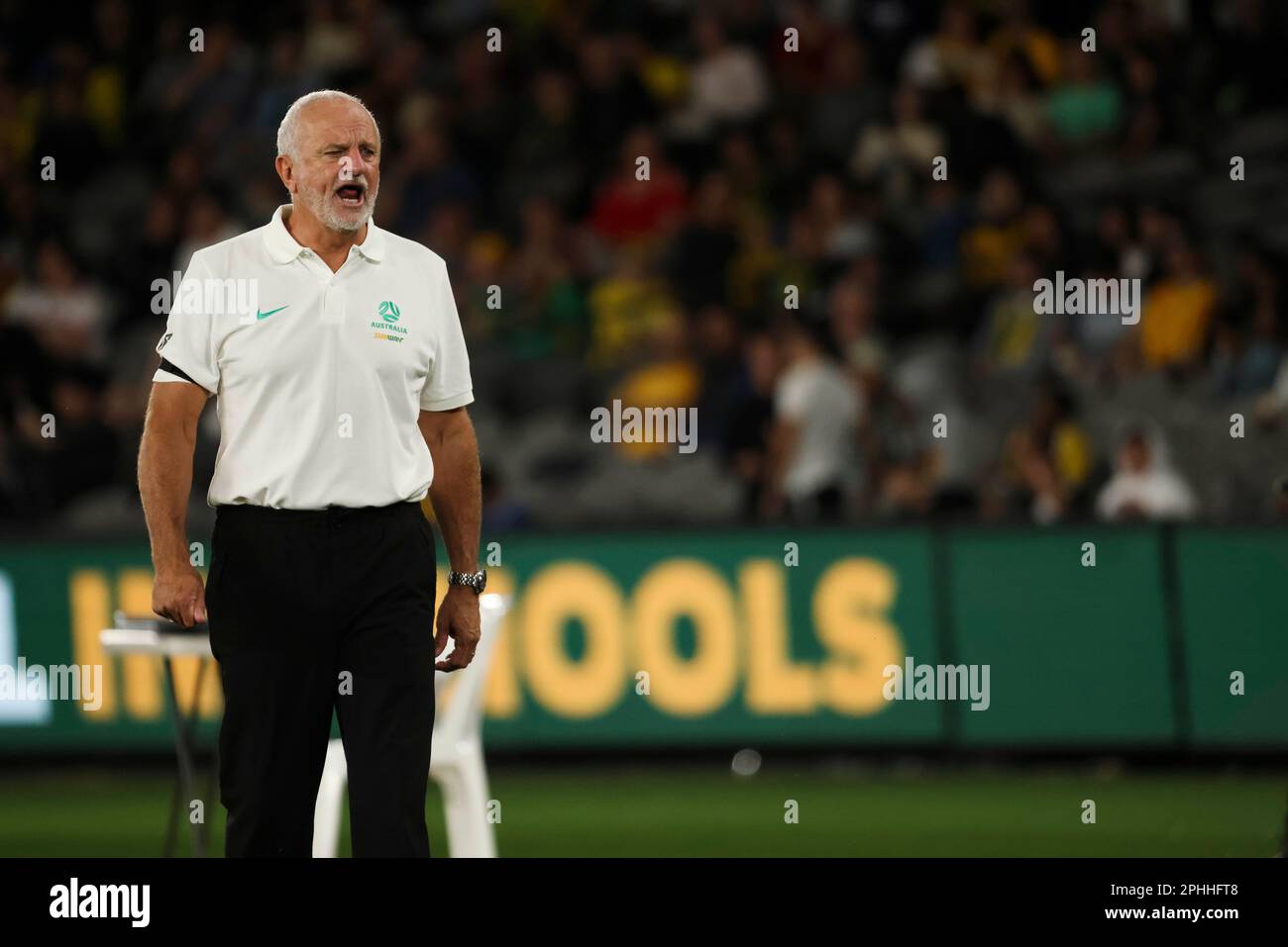 Melbourne, Australia. 28th Mar, 2023. Australian coach Graham Arnold ...