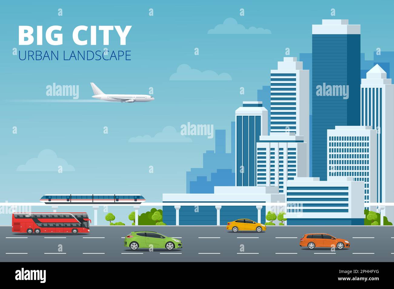 Vector concept city and suburban life. City street, large modern ...
