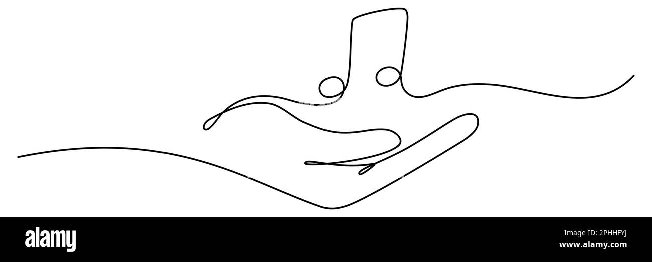 Hand holds music note continuous one line drawing. Vector isolated on ...