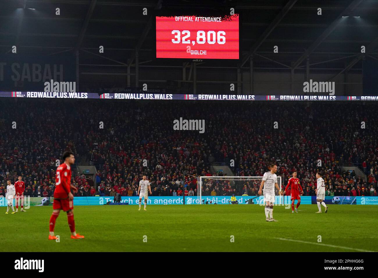 The crowd attendance is shown on screen during the UEFA Euro 2024 qualifying group D match at ...