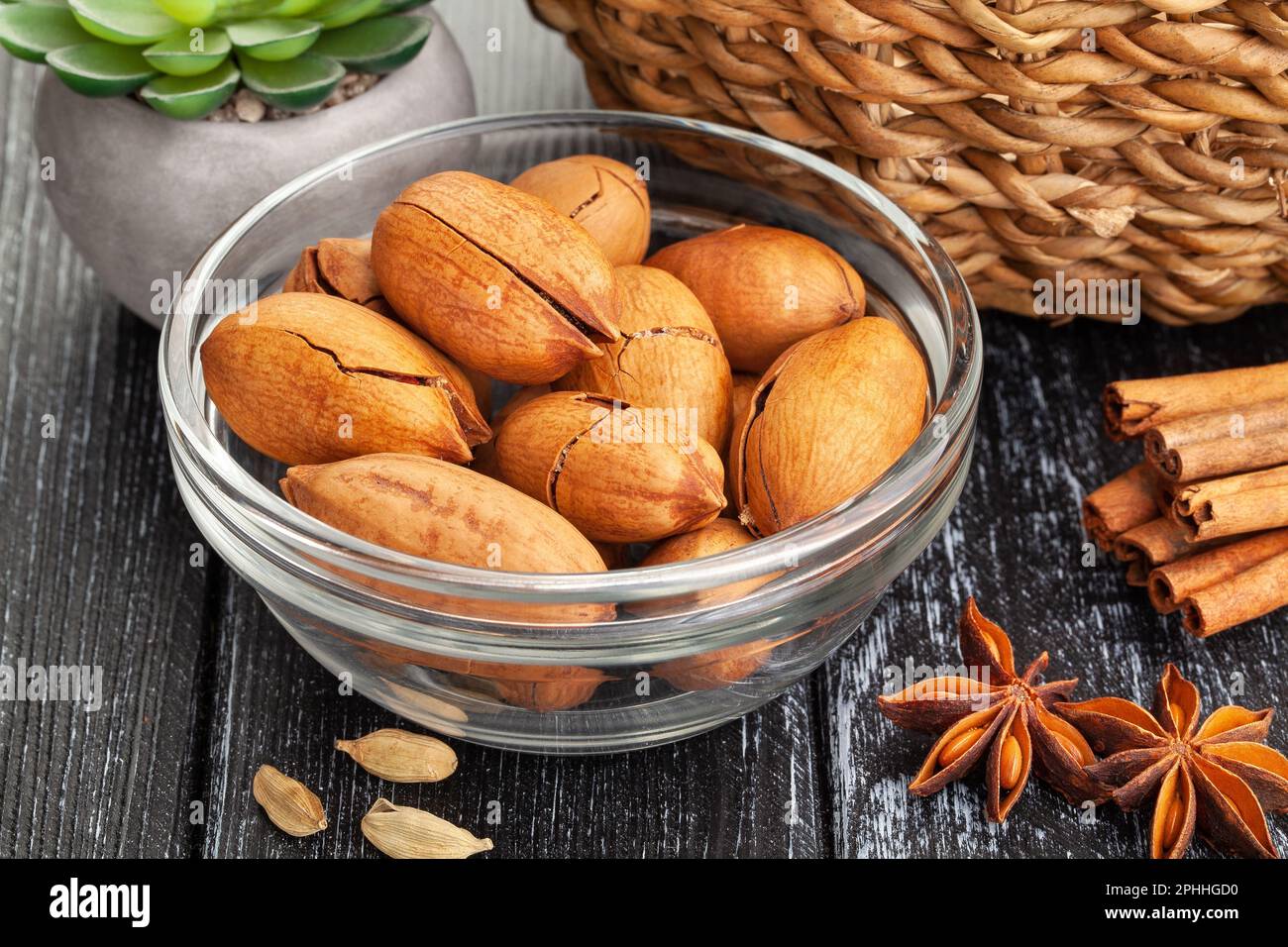 pecan nuts on wood background Stock Photo - Alamy