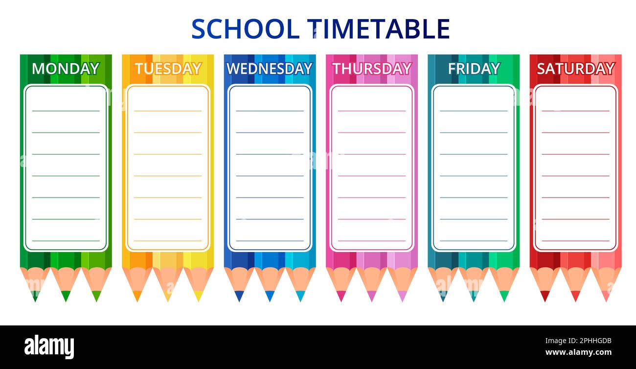 Template school timetable for students or pupils with days of week and ...