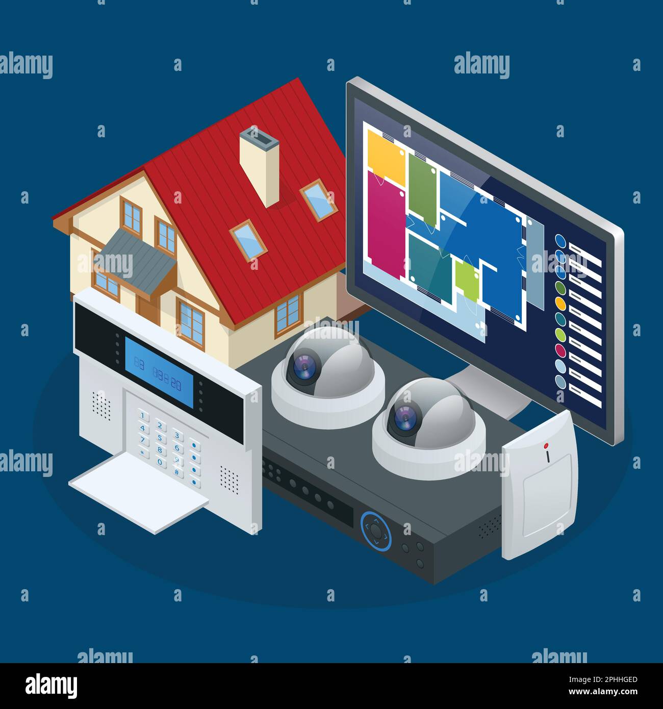 Isometric alarm system home. Home security. Security alarm keypad with ...