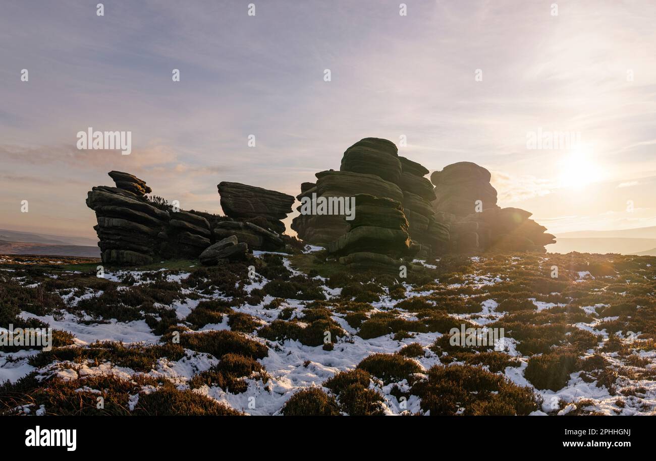 The Coach and Horses or Wheel Stones rock formations on Derwent Edge in ...