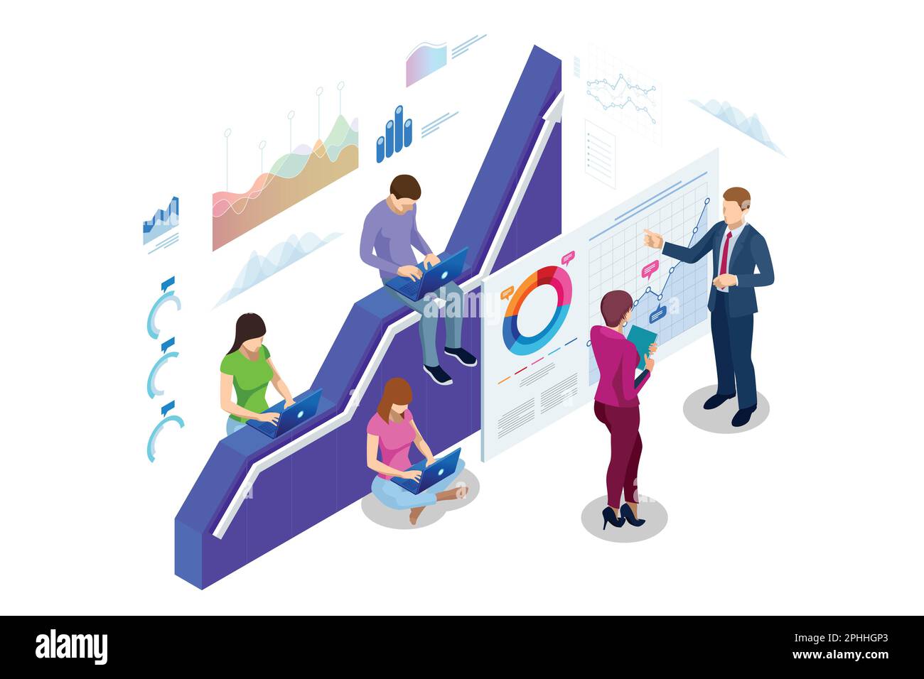 Isometric Web Banner Data Analisis And Statistics Concept Vector Illustration Business