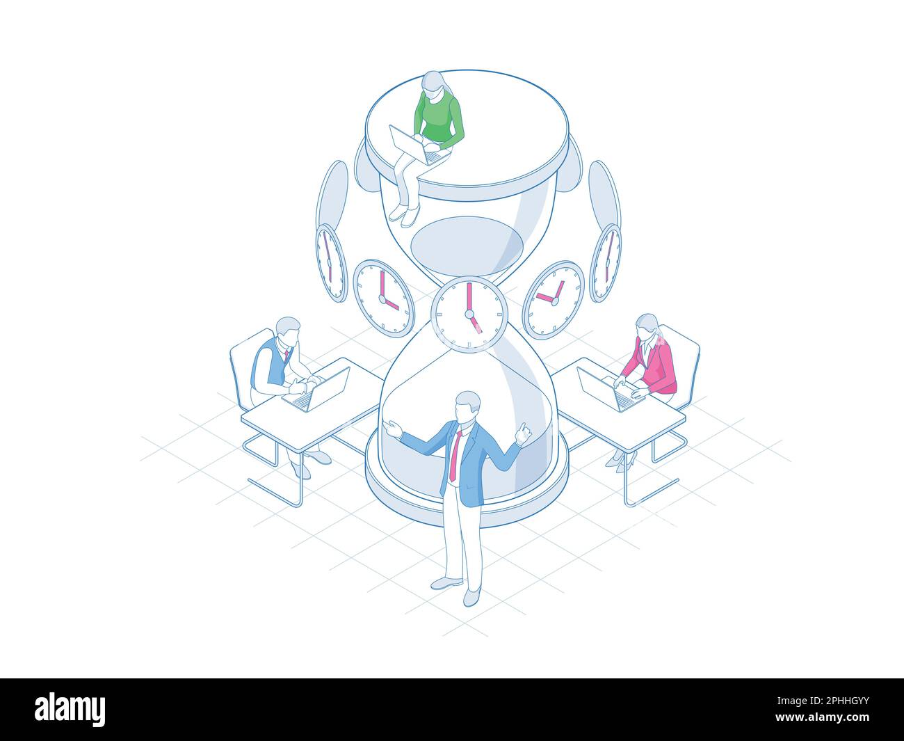 Isometric Effective time management in outline concept. Time management, planning, and ...