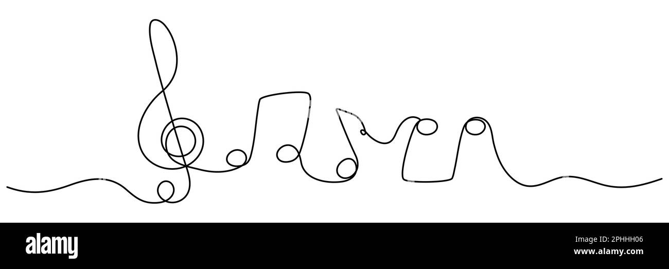 Music notes continuous one line drawing. Vector isolated on white Stock ...