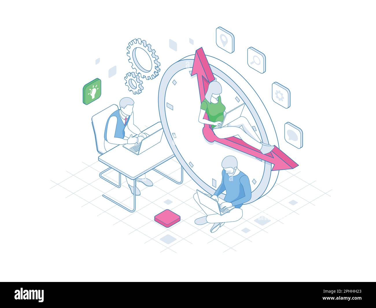 Isometric Effective time management in outline concept. Time management, planning, and ...