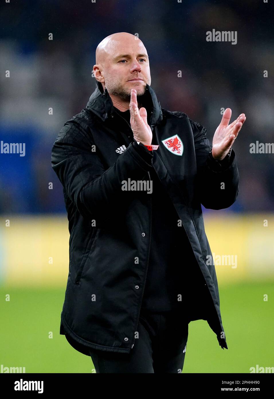 Wales manager Rob Page applauds the fans at the end of the UEFA Euro ...