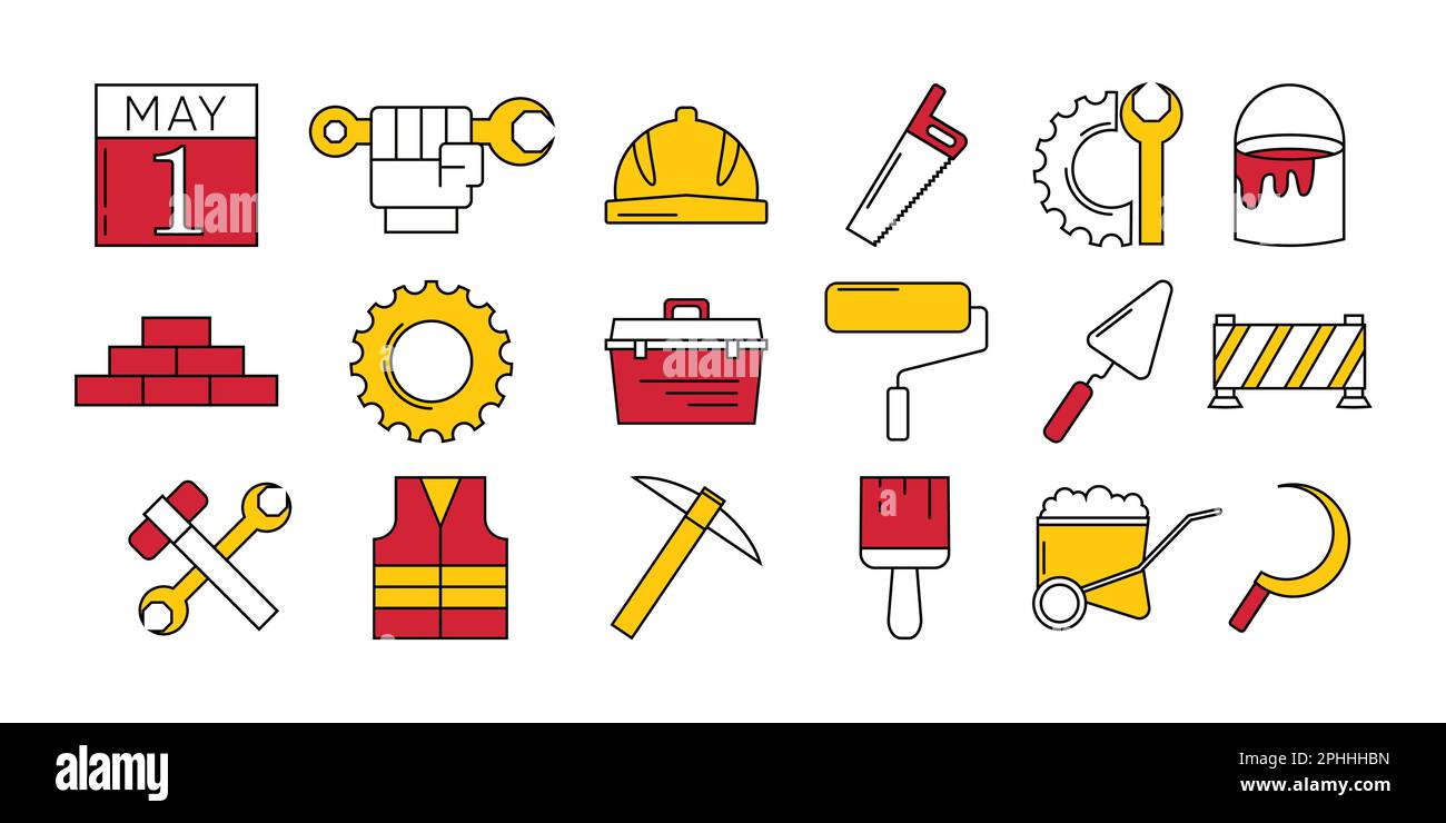 International Labour Day icons set. 1st May Worker s Day. Vector Stock ...