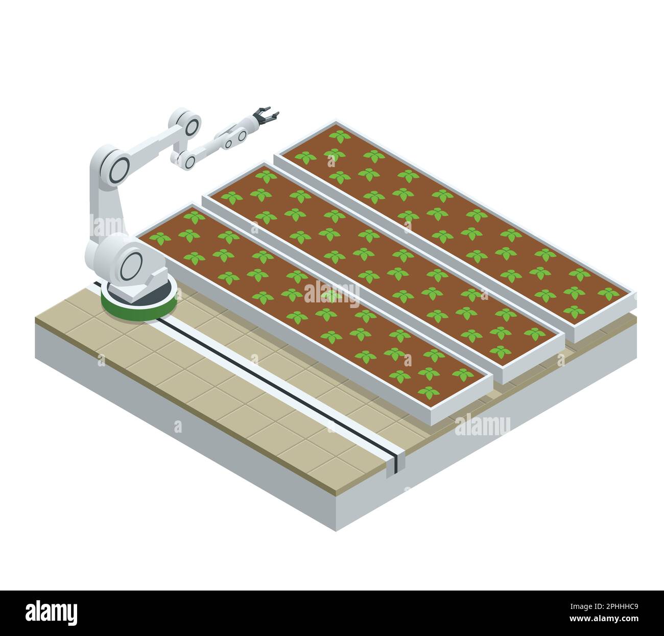Isometric modern smart industrial greenhouse. Artificial intelligence ...