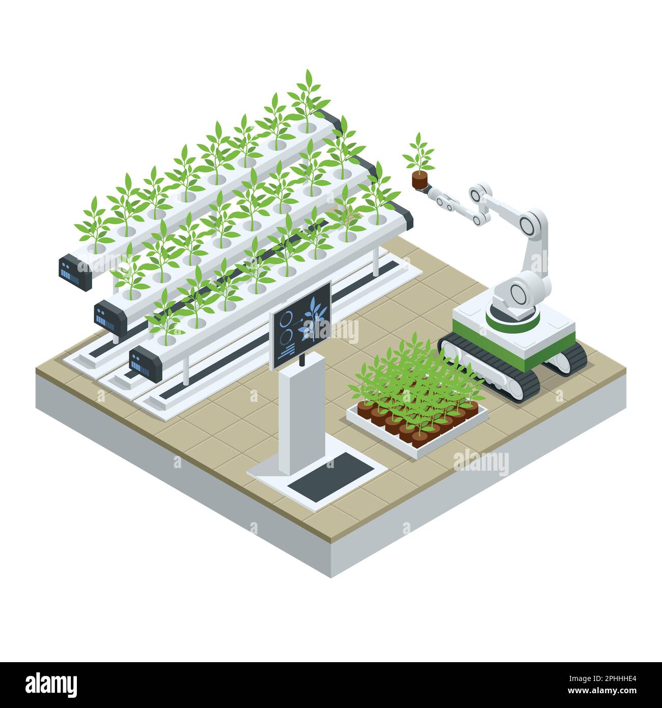 Isometric modern smart industrial greenhouse. Artificial intelligence ...