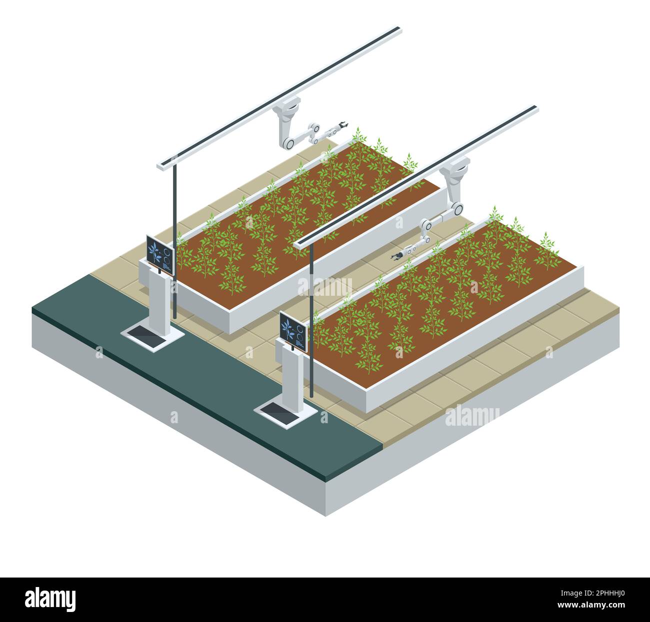 Isometric modern smart industrial greenhouse. Artificial intelligence ...