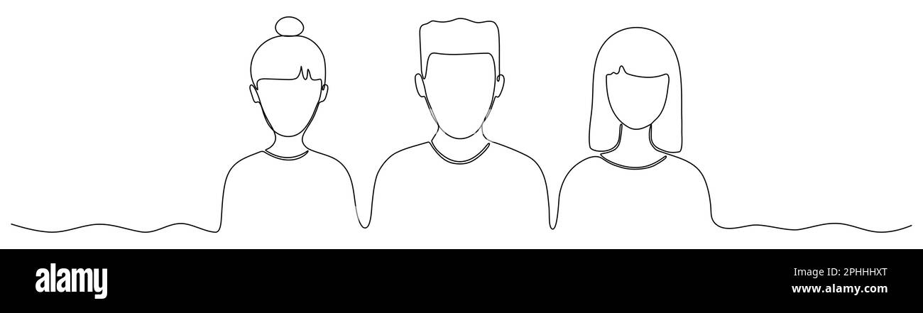 Continuous line drawing group of people. Men and women in line art ...