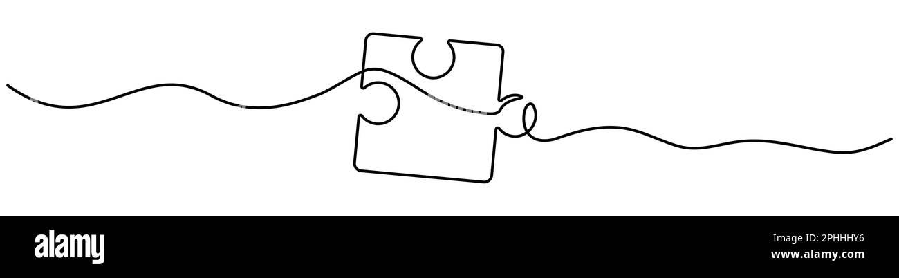 Puzzles line art. Jigsaw pieces continuous one line drawing. Vector ...