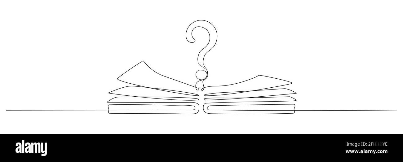 Open book and question mark one continuous line drawing. Vector ...