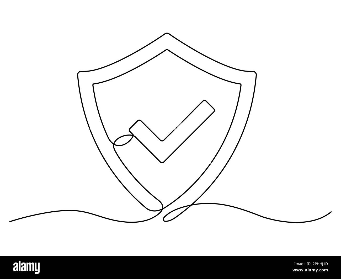 Shield with checkmark continuous line art. Protect linear symbol. Guard ...