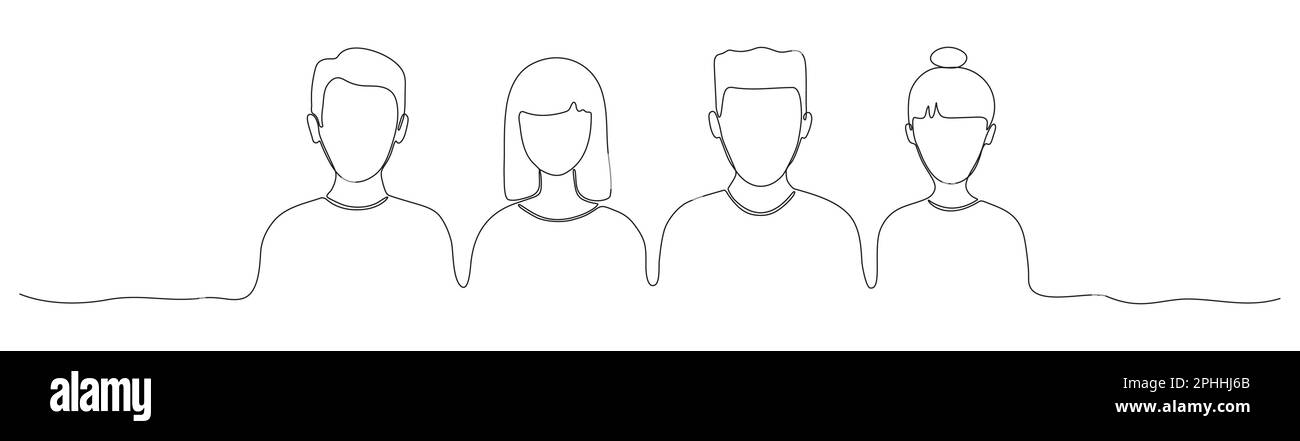 Continuous line drawing group of people. Men and women in line art ...