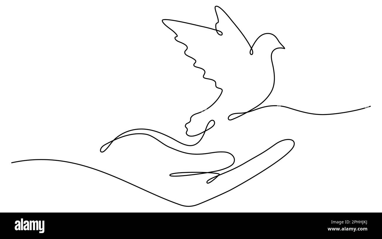 Continuous line drawing hand with flying bird. Freedom linear symbol. Vector illustration ...