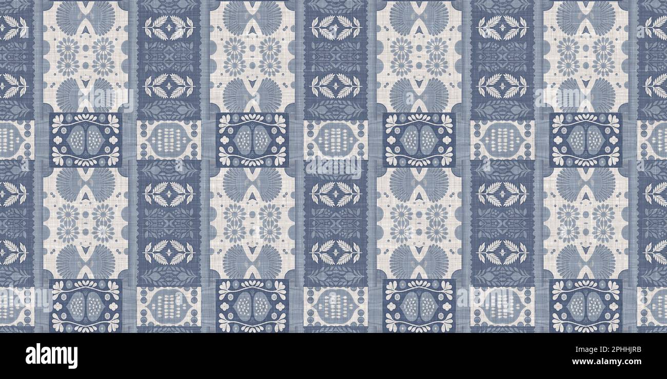 Farm house blue intricate damask seamless border. Tonal french country ...