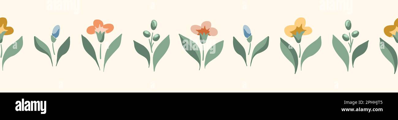 Delicate Chintz Romantic Meadow Wildflowers Horizontal Vector Seamless ...