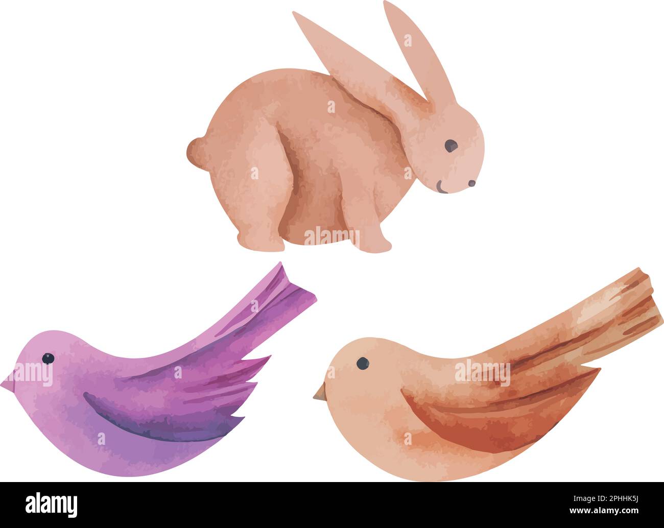 Vector illustration of birds and rebbit in simple hand drawn. Natural ...