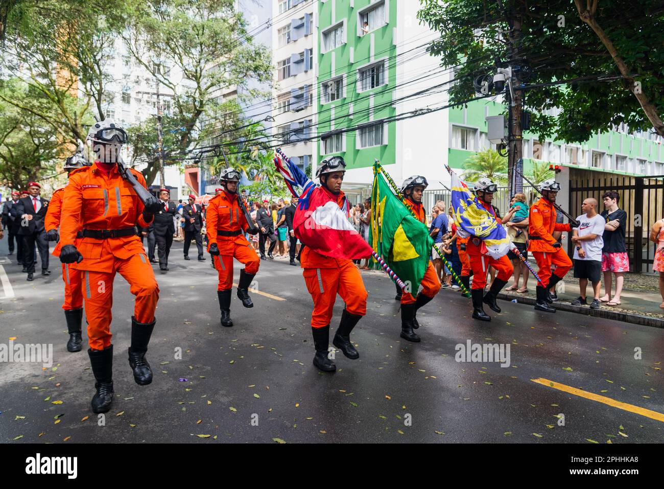 Salvador, Bahia, Brazil - September 07, 2022: Fire brigade soldiers are ...