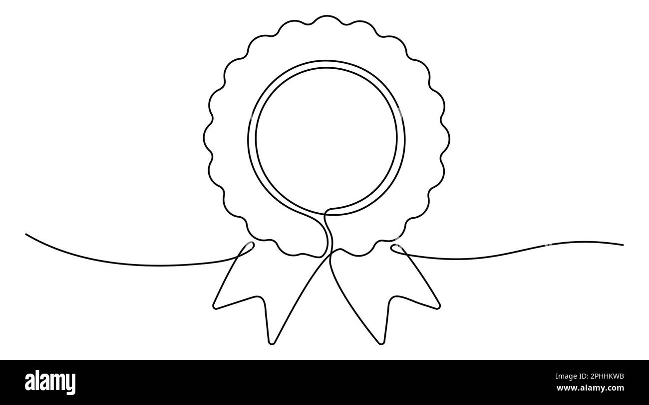 Award win ribbon continuous line art drawn. Certificate badge contour ...