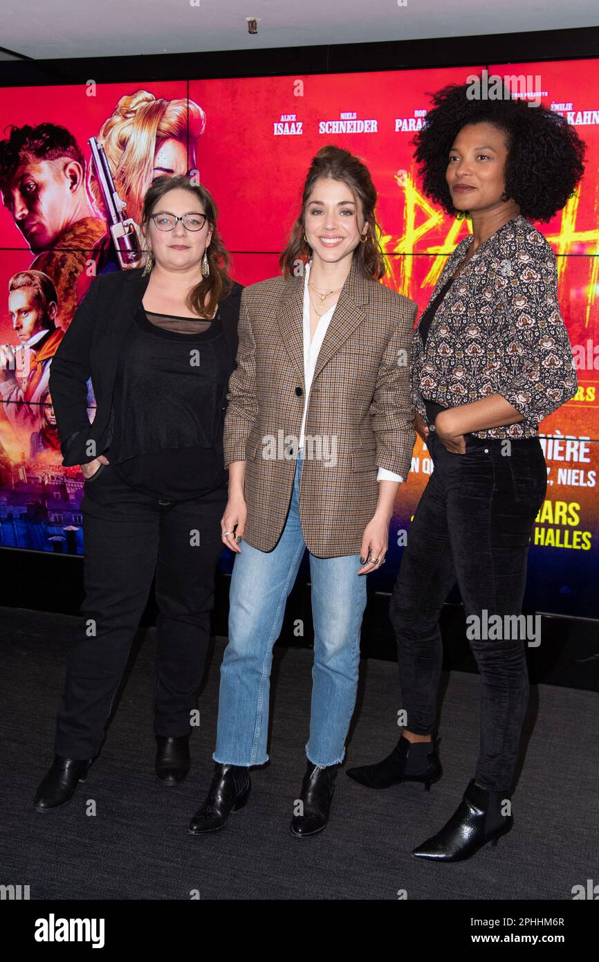 Paris, France. 28th Mar, 2023. Emilie Gavois-Kahn, Alice Isaaz and ...