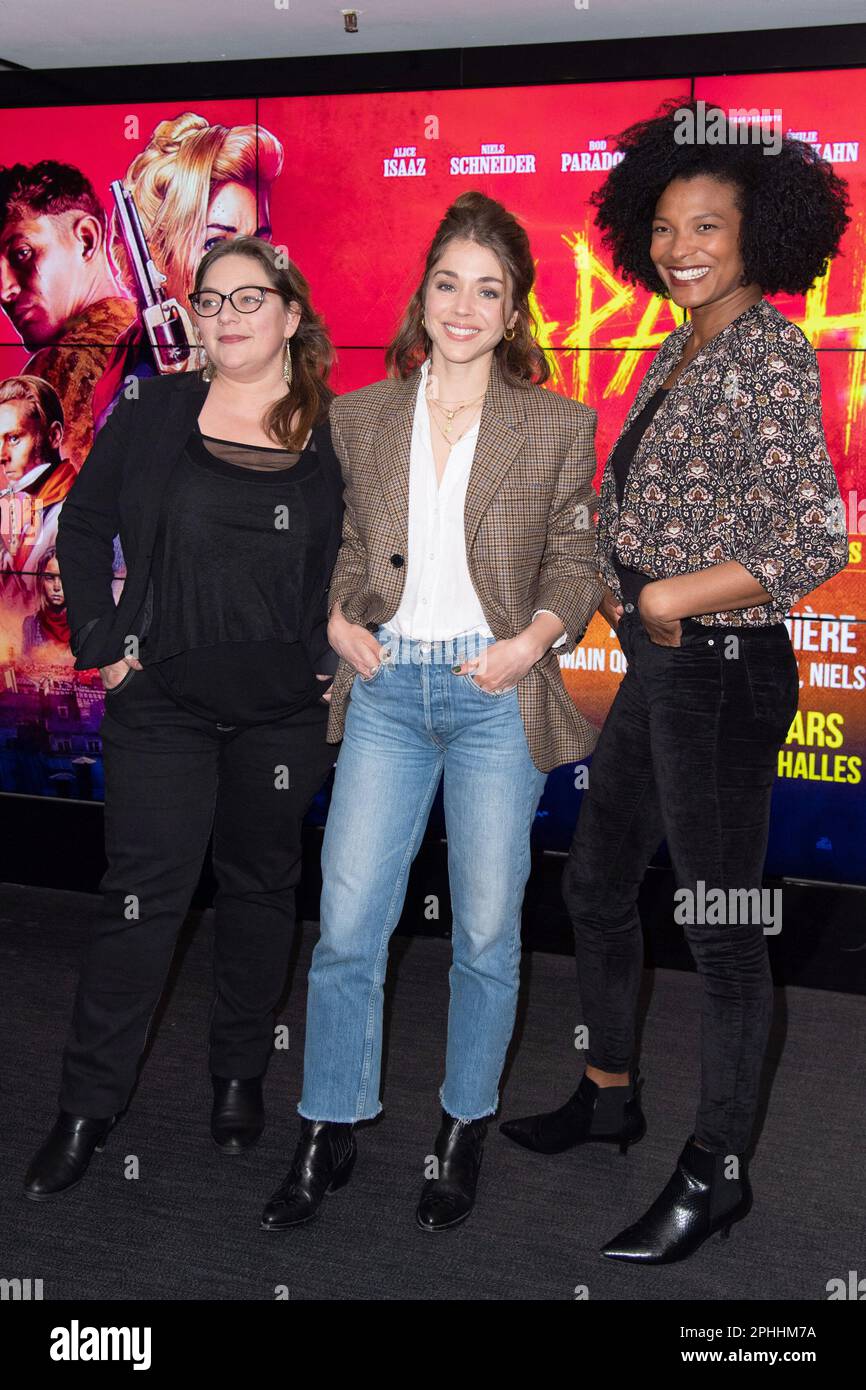 Paris, France. 28th Mar, 2023. Emilie Gavois-Kahn, Alice Isaaz and ...