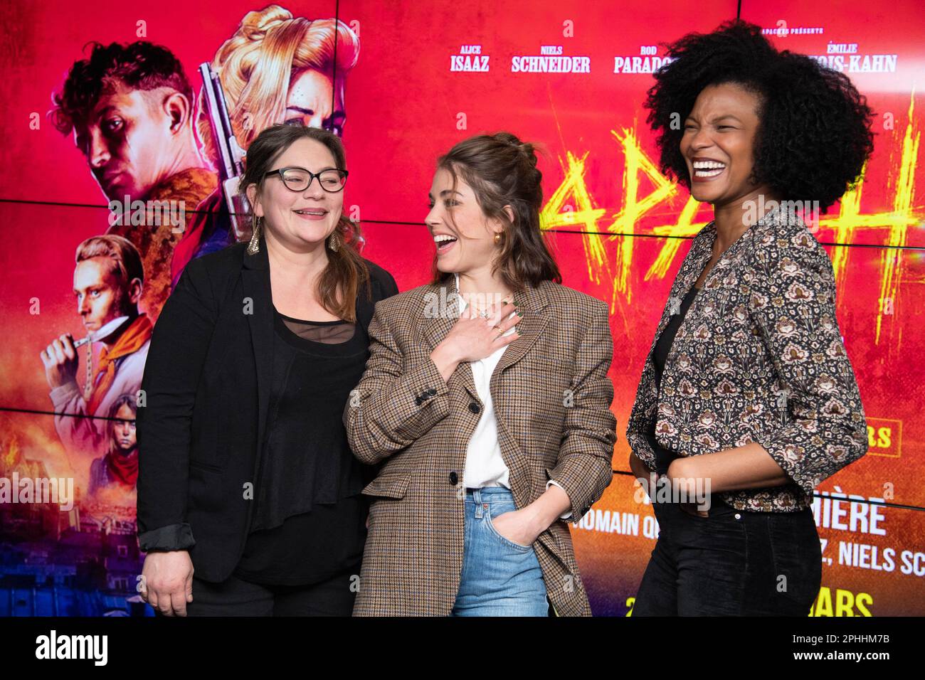 Paris, France. 28th Mar, 2023. Emilie Gavois-Kahn, Alice Isaaz and Armelle Abibou attending the ...