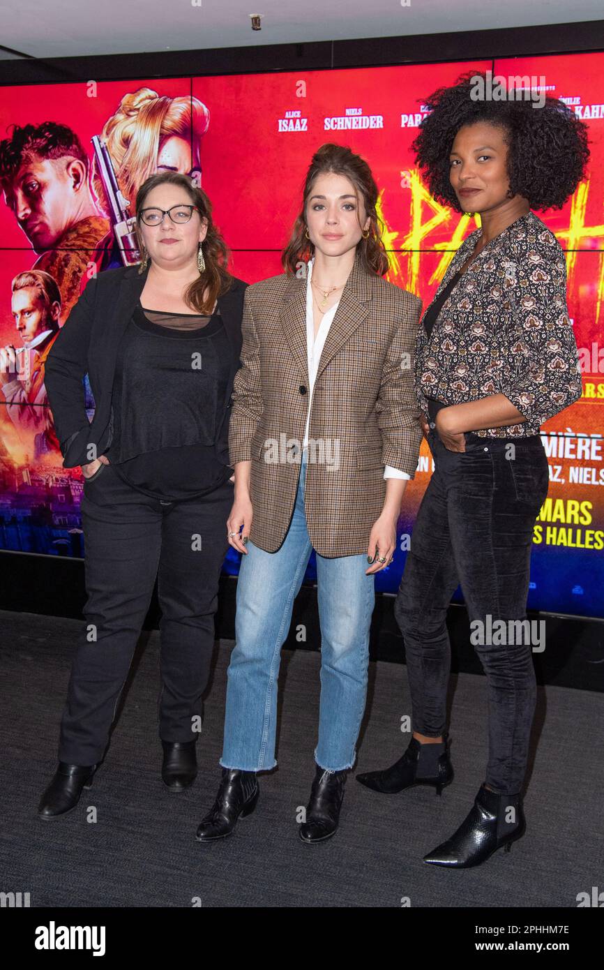Paris, France. 28th Mar, 2023. Emilie Gavois-Kahn, Alice Isaaz and ...