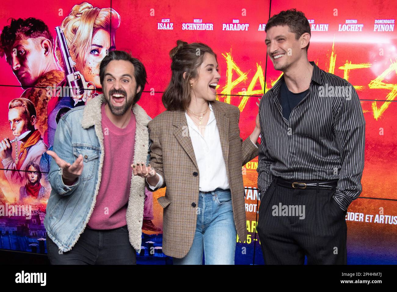 Paris, France. 28th Mar, 2023. Romain Quirot, Alice Isaaz and Niels ...