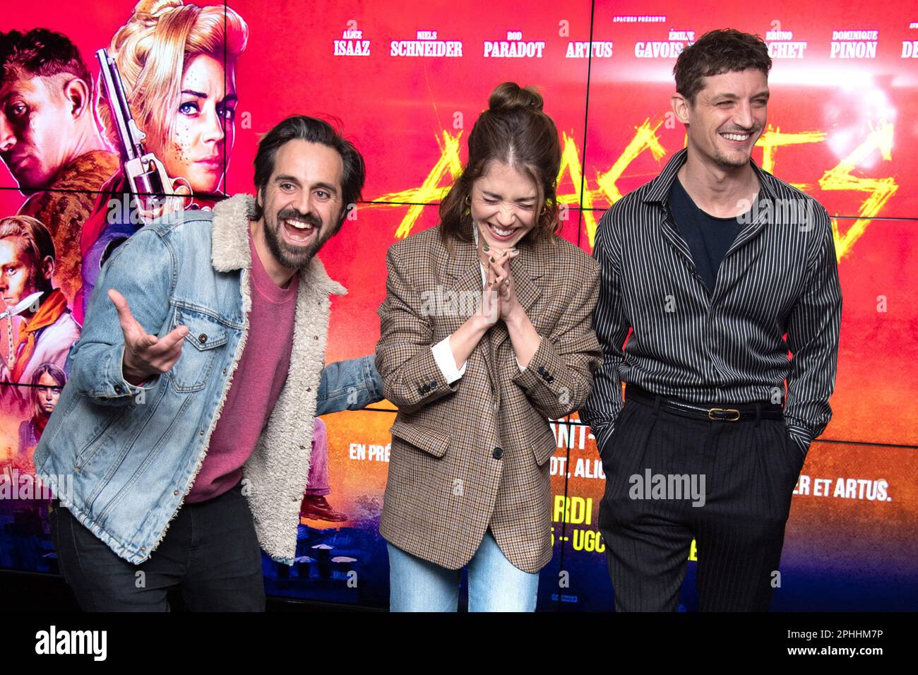 Paris, France. 28th Mar, 2023. Romain Quirot, Alice Isaaz and Niels Schneider attending the ...