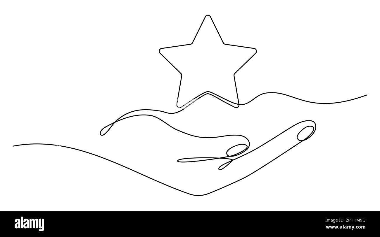 Hand holds star continuous line drawing. Human arms palms. Vector ...