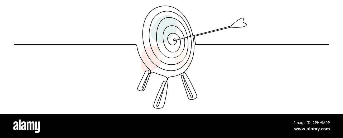 Target with arrow continuous line drawing. Hand drawn linear goal ...