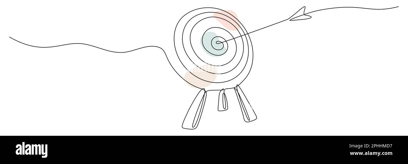 Target with arrow continuous line drawing. Hand drawn linear goal ...
