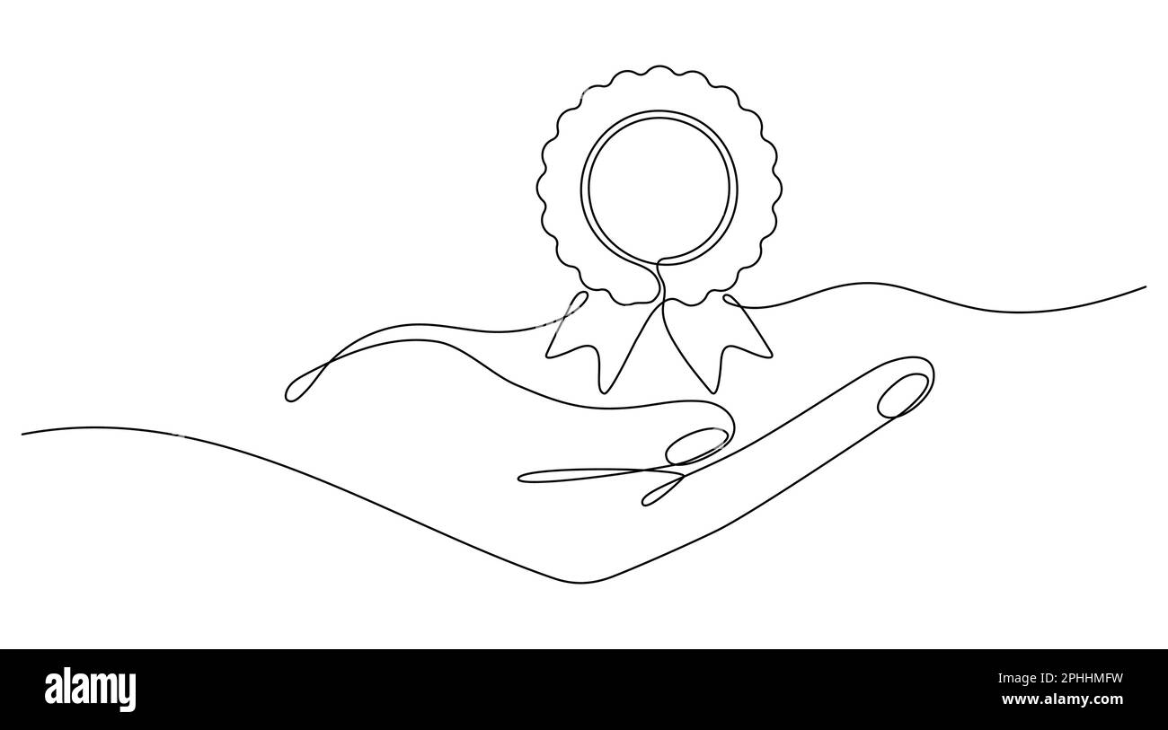 Hand holding award badge continuous one line drawing Stock Vector Image ...