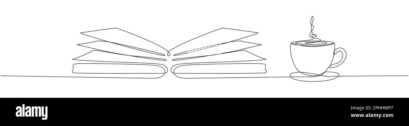 Book with cup of coffee continuous one line art drawing Stock Vector ...