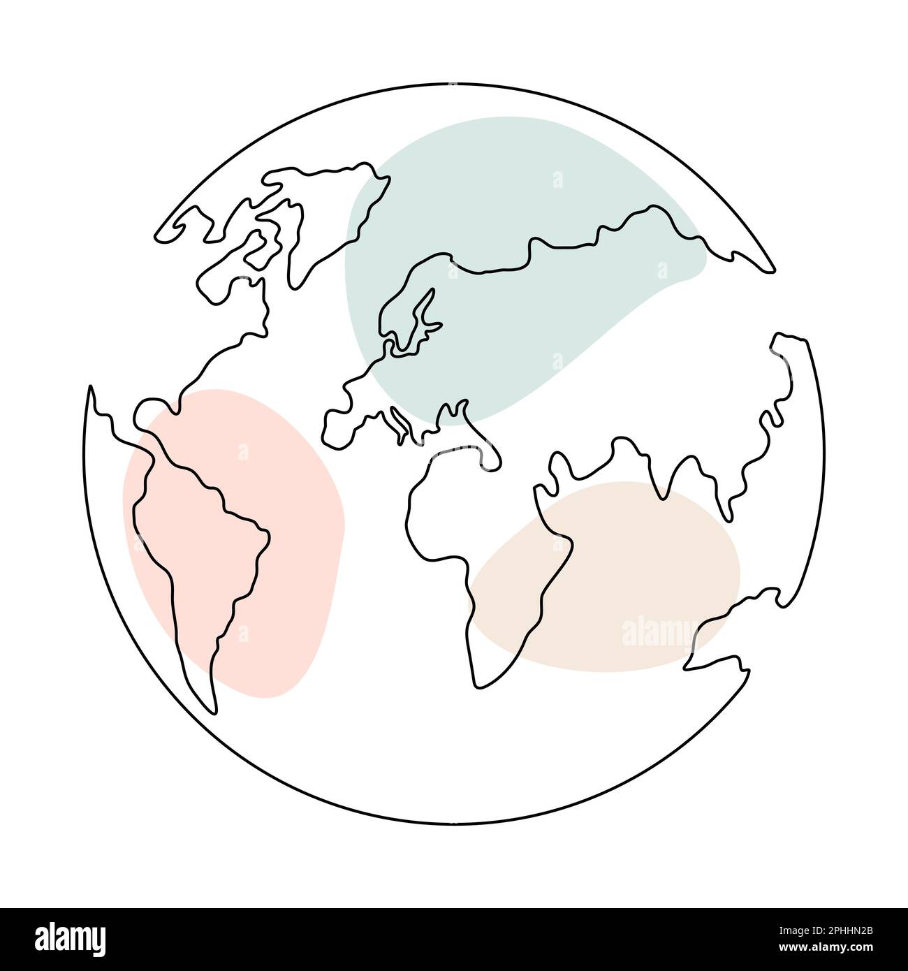 Earth globe continuous one line art. World map doodle linear drawing ...