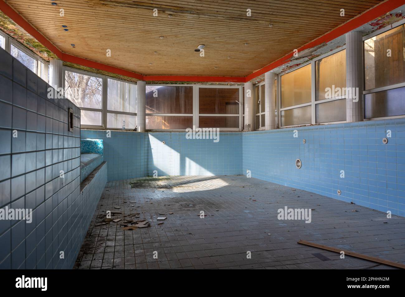 Zebegeny, Hungary - Feb 20 2021: Empty abandoned swimming pool from ...
