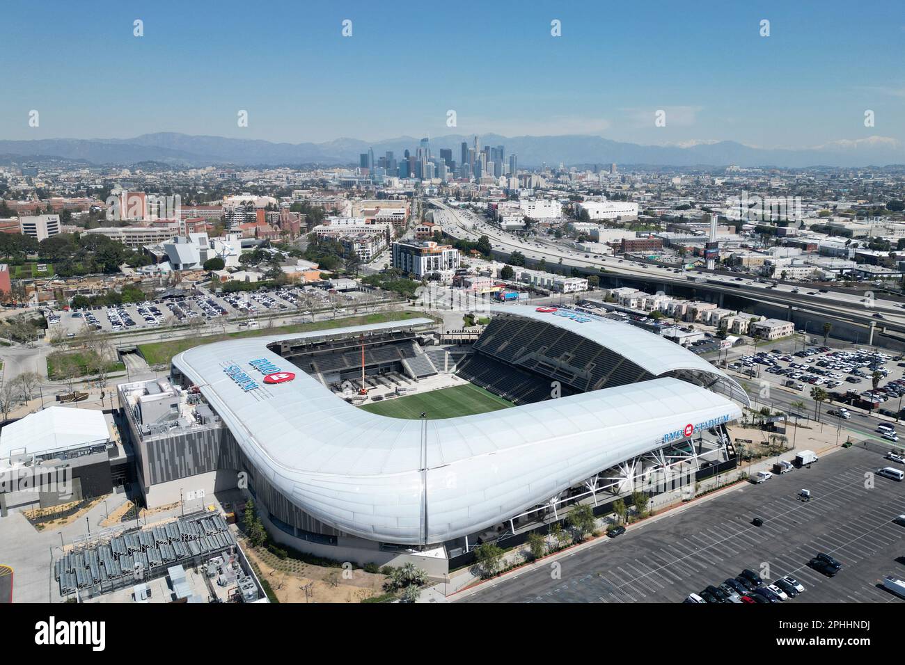 A general overall aerial view of BMO Stadium, Tuesday, Mar. 28, 2023 ...