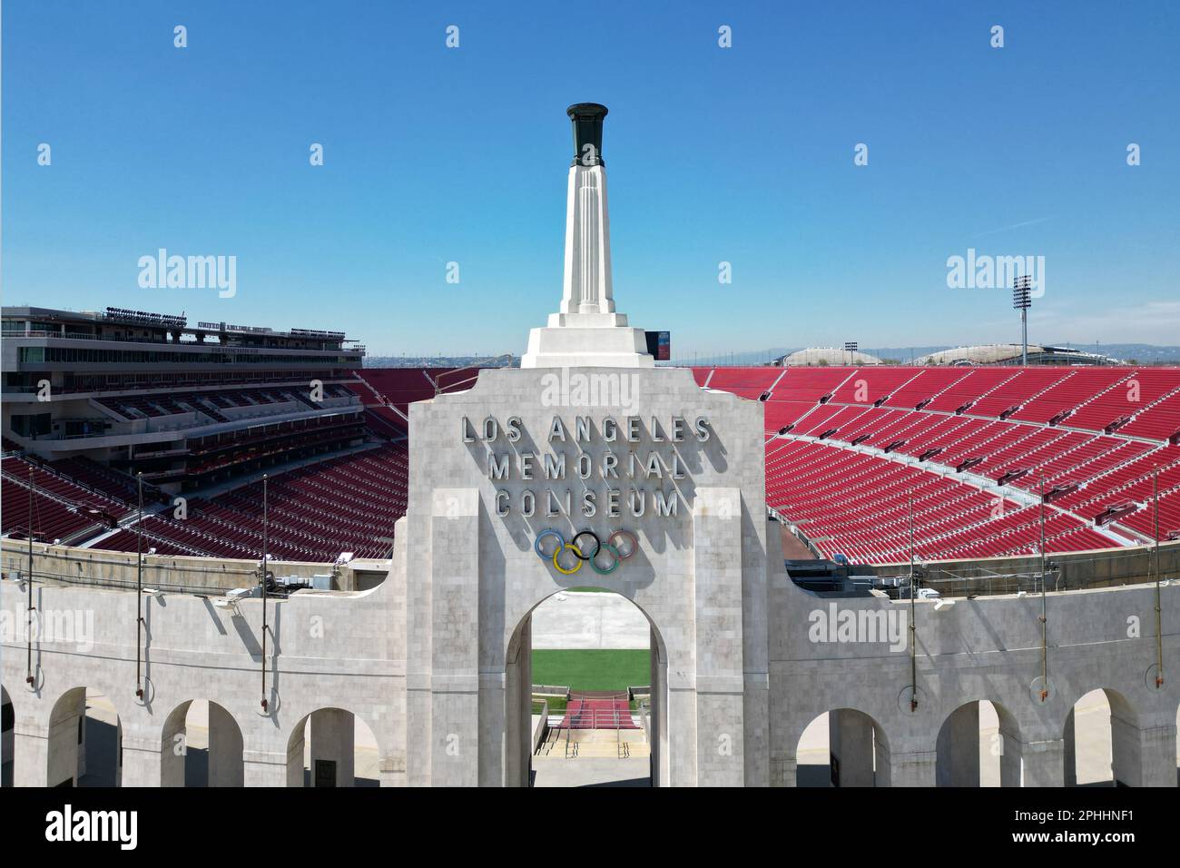 A general overall aerial view of the Los Angeles Memorial Coliseum ...