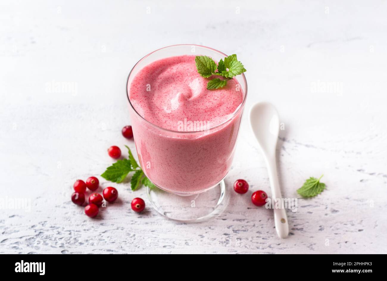 Vegan cranberry mousse with semolina and fresh cranberries Stock Photo ...
